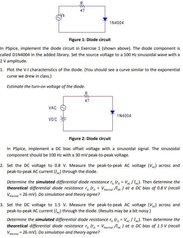 Solved 47 1N4004 Figure 1: Diode circuit In PSpice, | Chegg.com