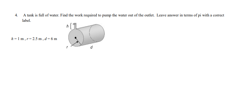 Solved 4. A tank is full of water. Find the work required to | Chegg.com