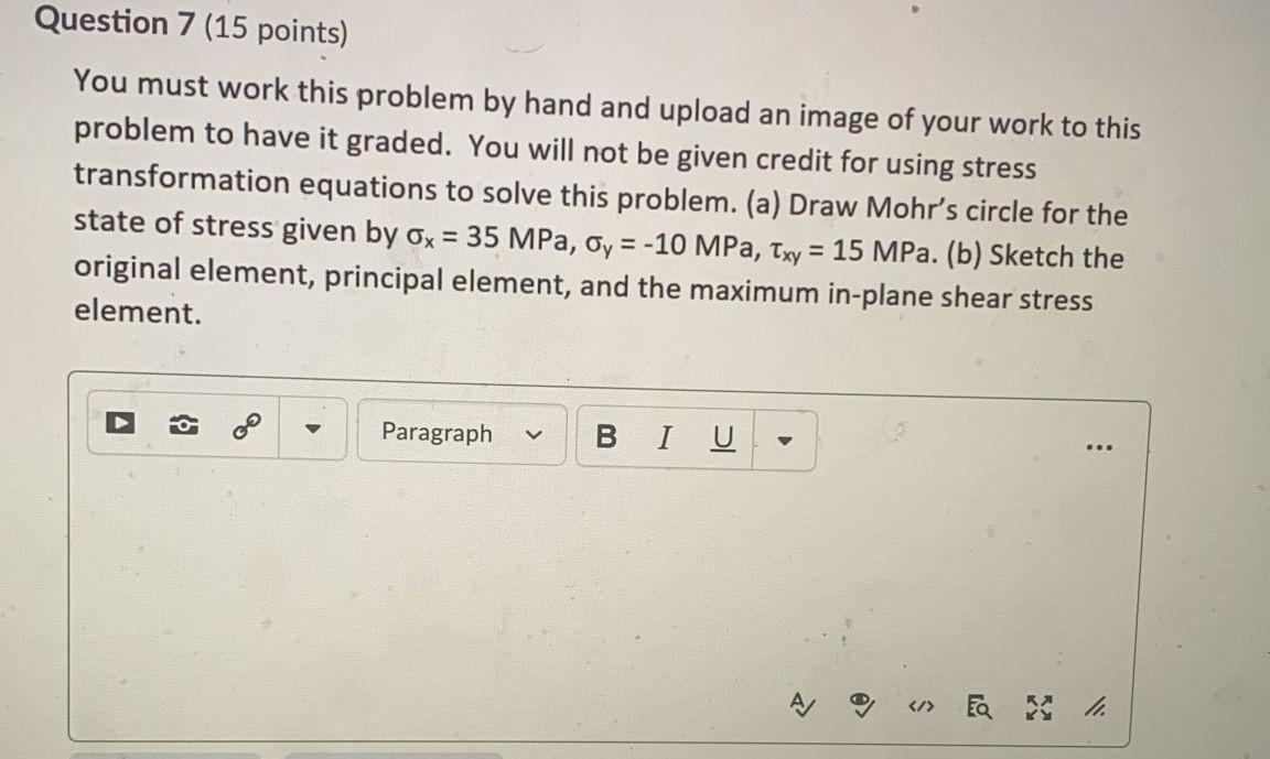 Solved Question 7 (15 points) You must work this problem by | Chegg.com