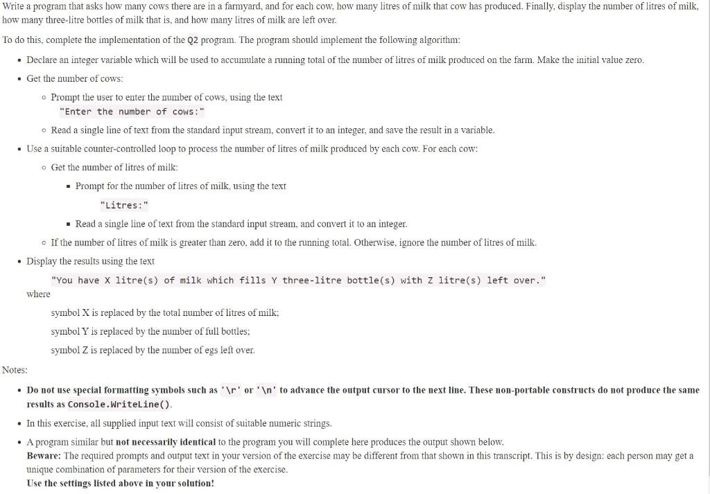 Solved Q2.cs using System; namespace Q2 public class Q2 { | Chegg.com