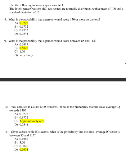 Solved Use the following to answer questions 8-11: The | Chegg.com