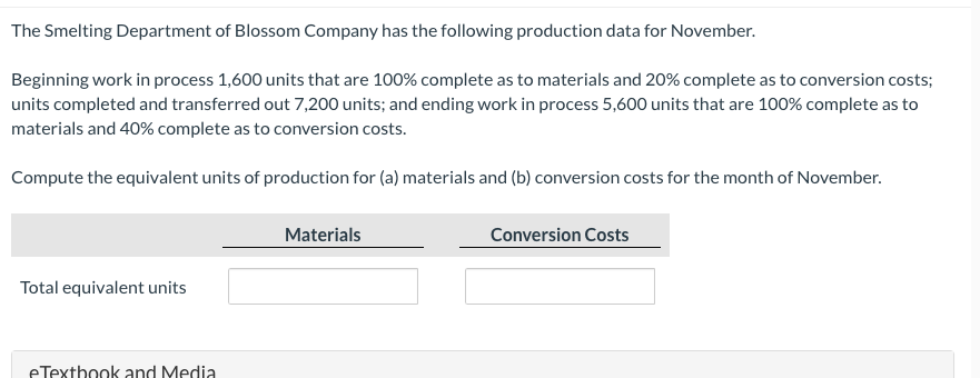 Solved The Smelting Department of Blossom Company has the | Chegg.com