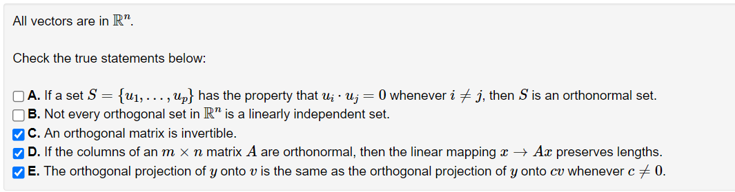 Solved All vectors are in Rn.Check the true statements | Chegg.com
