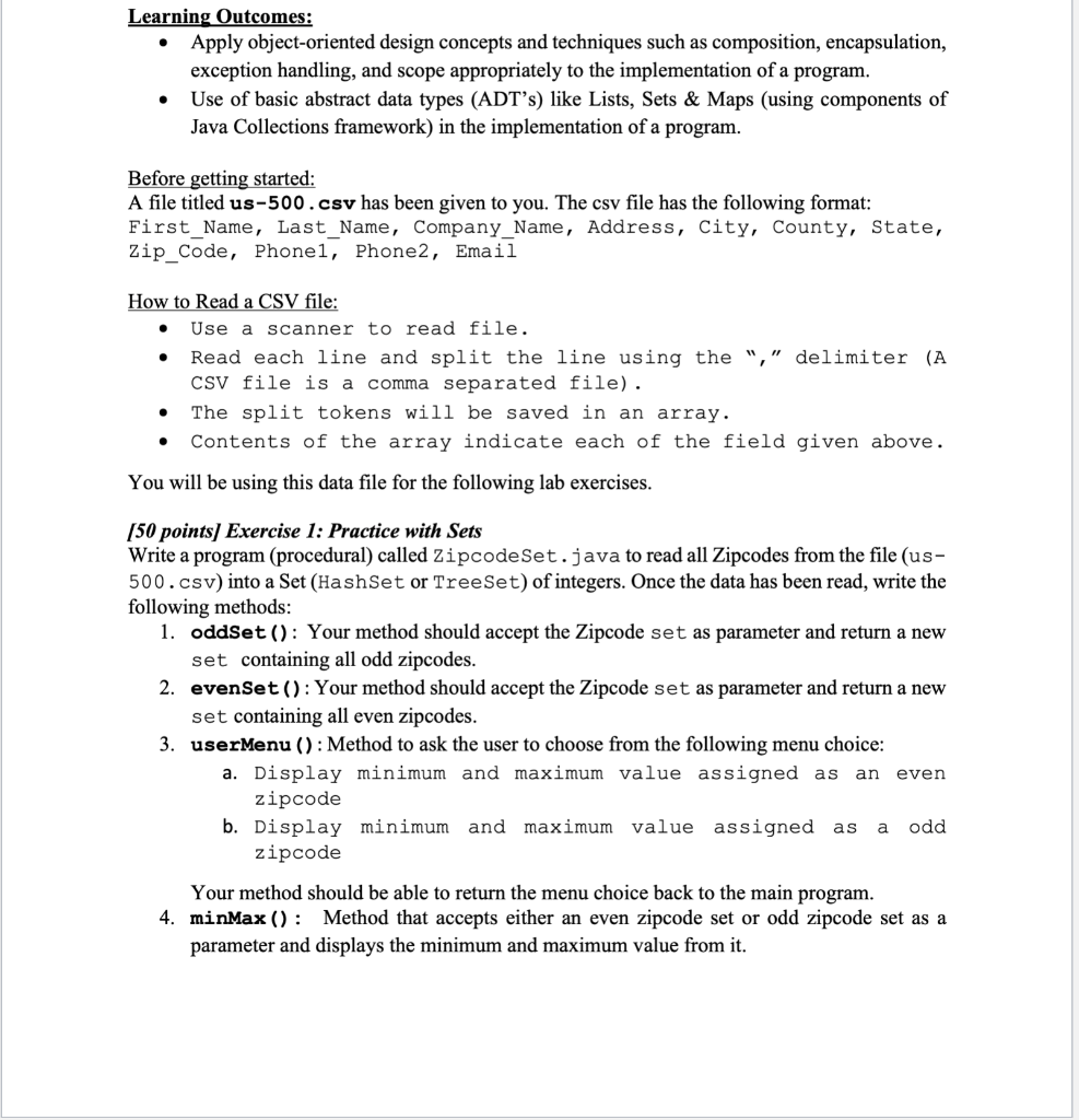 Solved Learning Outcomes: - Apply object-oriented design | Chegg.com