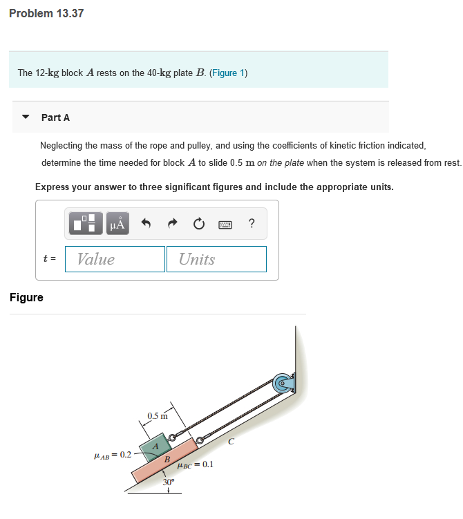 Solved Problem 13.37 The 12-kg block A rests on the 40-kg | Chegg.com