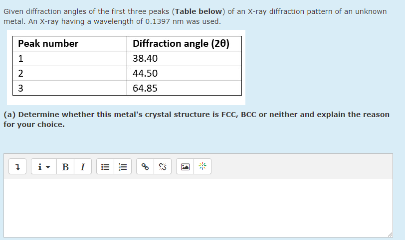 Solved Given Diffraction Angles Of The First Three Peaks