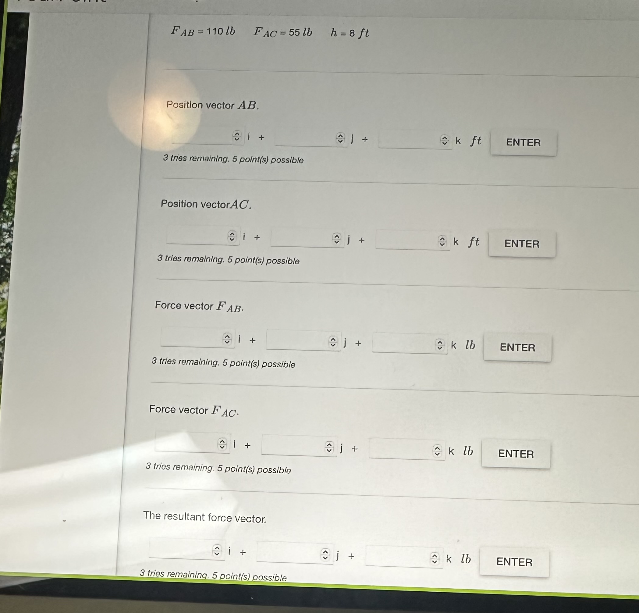Solved Two forces FAB and FAC are acting at point A. For the | Chegg.com