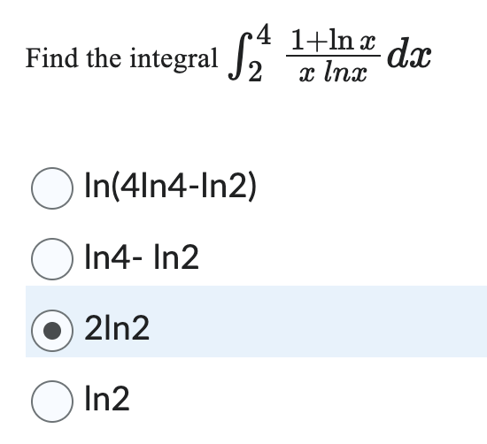 Solved Find the integral ∫24xlnx1+lnxdx | Chegg.com