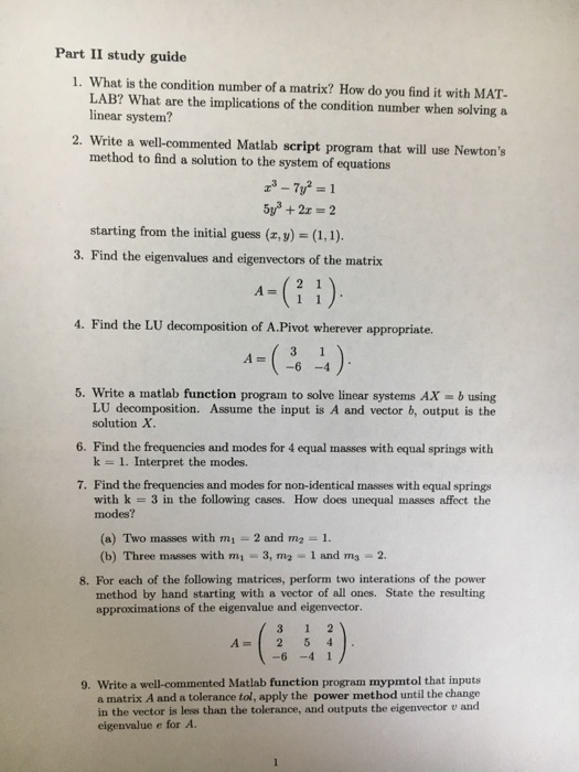 Solved Part II study guide 1. What is the condition number | Chegg.com