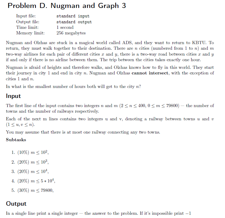 Problem D. Nugman and Graph 3 Input file: standard | Chegg.com