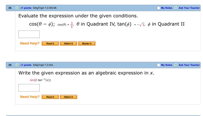 Solved Evaluate the expression under the given conditions. | Chegg.com