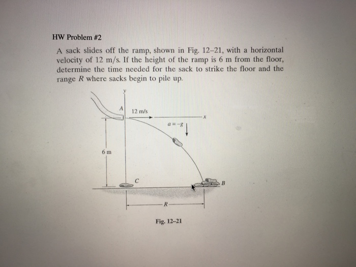 Solved A sack slides off the ramp, shown in Fig. 12-21, with | Chegg.com