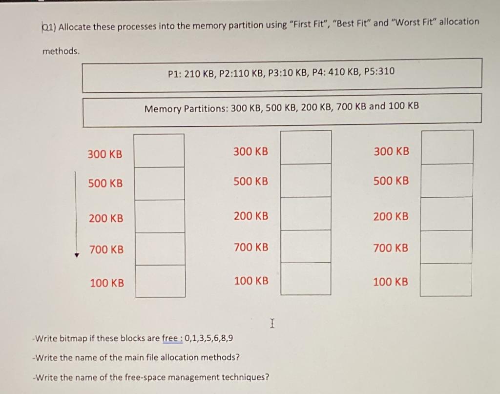 Solved 61) Allocate these processes into the memory | Chegg.com