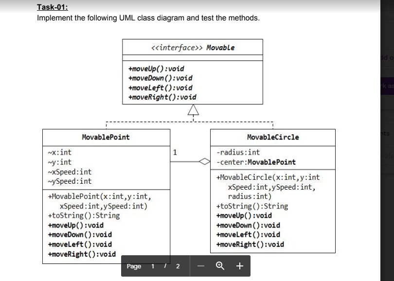 Task 01 Implement The Following UML Class Diagram And Test The Methods Movable Do moveUp 
