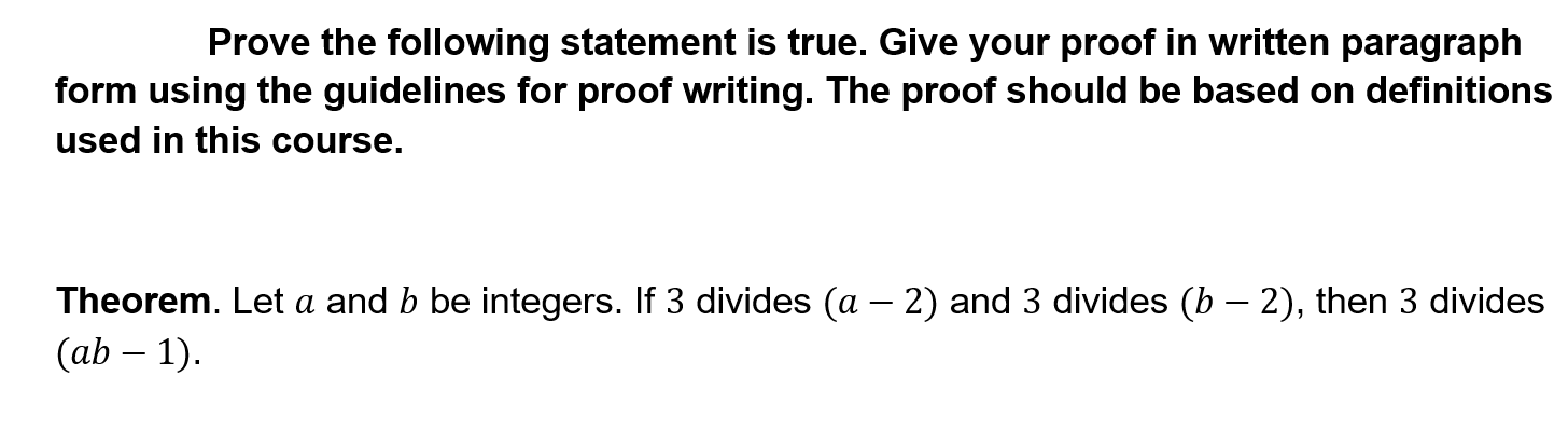 Solved Prove the following statement is true. Give your | Chegg.com