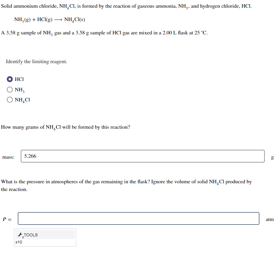 Solved NH3( g)+HCl(g) NH4Cl(s) A 3.58 g sample of NH3 gas | Chegg.com