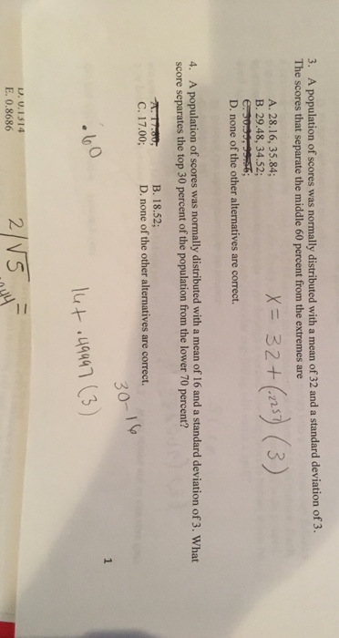 Solved A population of scores was normally distributed with | Chegg.com