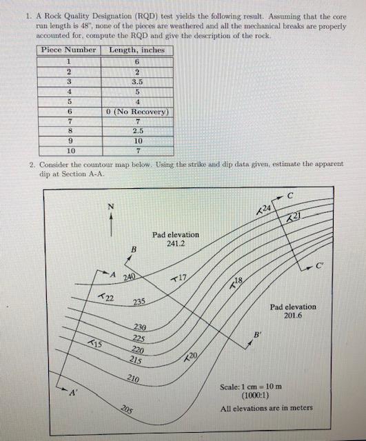Solved 6 1. A Rock Quality Designation (RQD) test yields the | Chegg.com