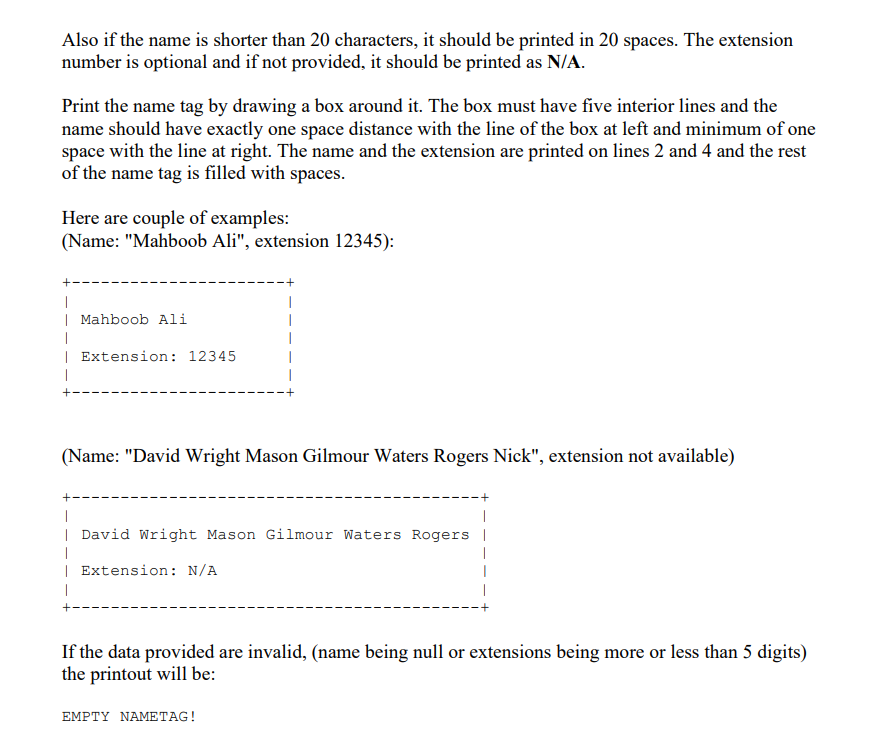 Solved Create a Module for a NameTag to create/read | Chegg.com