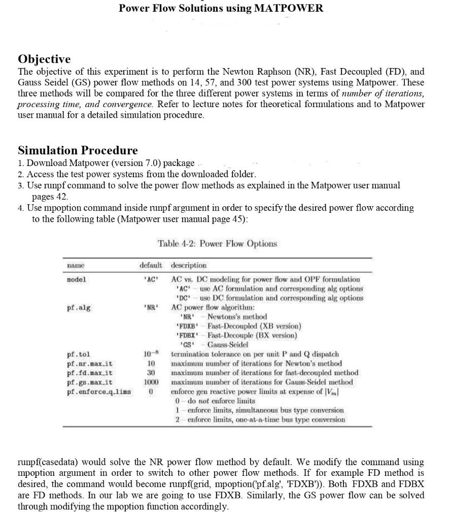 Power Flow Solutions using MATPOWER Objective The | Chegg.com