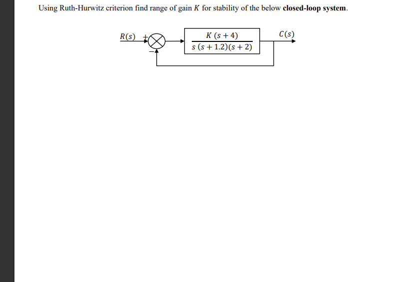 Solved Using Ruth-Hurwitz criterion find range of gain K for | Chegg.com