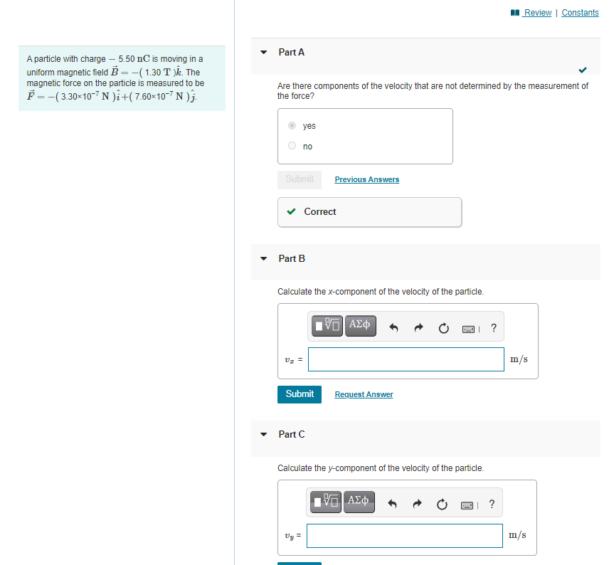 Solved MI Review Constants Part A A particle with charge - | Chegg.com