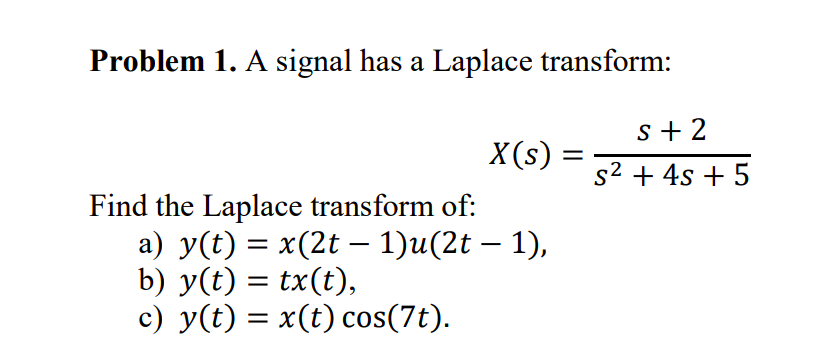Solved Problem 1. A signal has a Laplace transform: | Chegg.com
