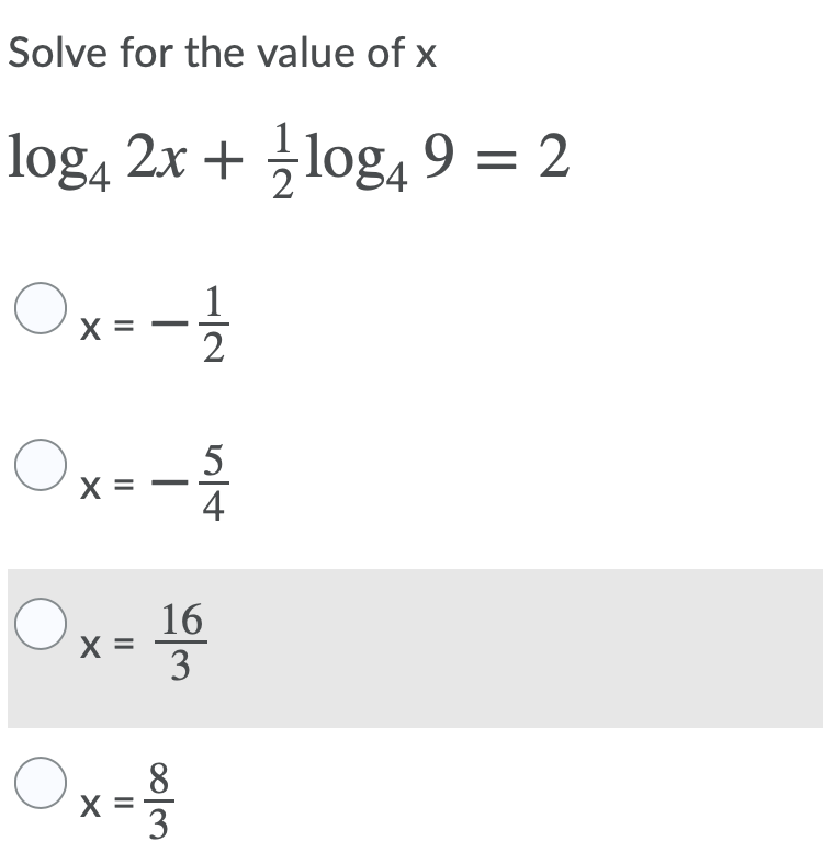Solved Solve for the value of x log4 2x + { log4 9 = 2 x 2 | Chegg.com
