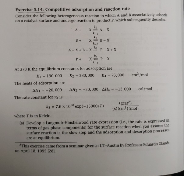 Exercise 5.14: Competitive adsorption and reaction | Chegg.com