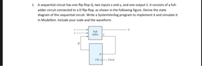 Solved 1. A sequential circuit has one flip-flop Q, two | Chegg.com