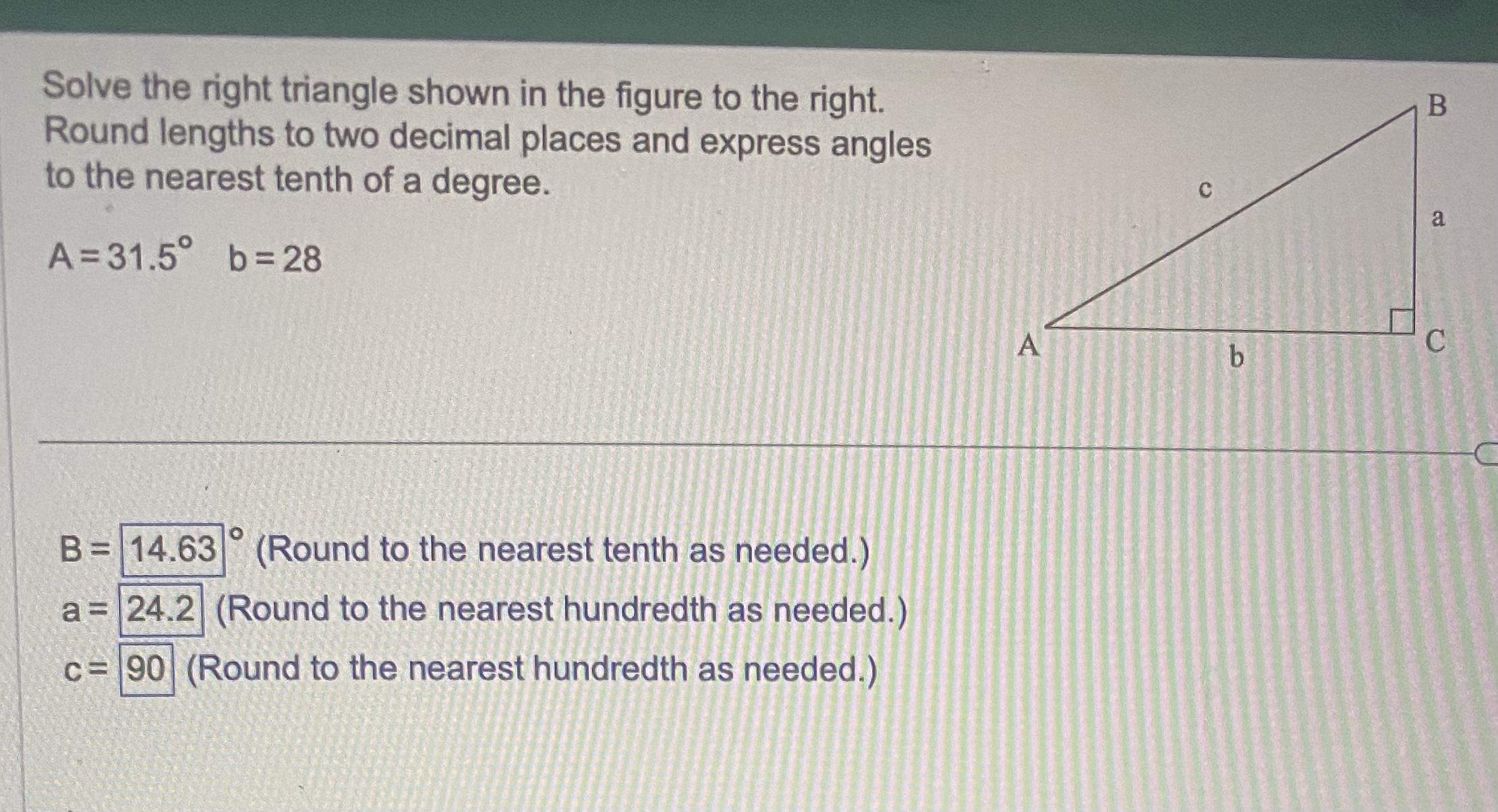 Solved Solve the right triangle shown in the figure to the | Chegg.com
