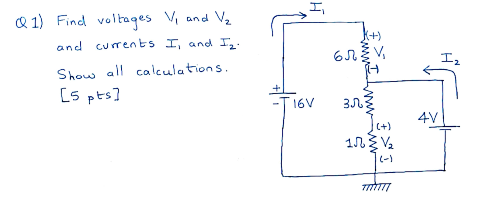 Solved Q1) Find voltages V1 and V2 and currents I1 and I2. | Chegg.com