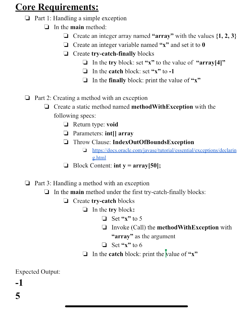 Solved Core Requirements: Part 1: Handling a simple | Chegg.com