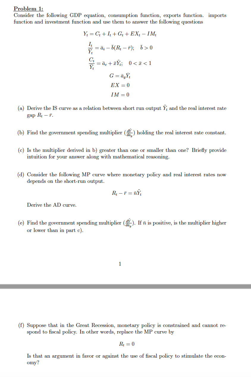 Solved Problem 1: Consider the following GDP equation, | Chegg.com