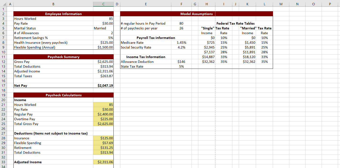 Use an IF function to calculate the Federal Income | Chegg.com