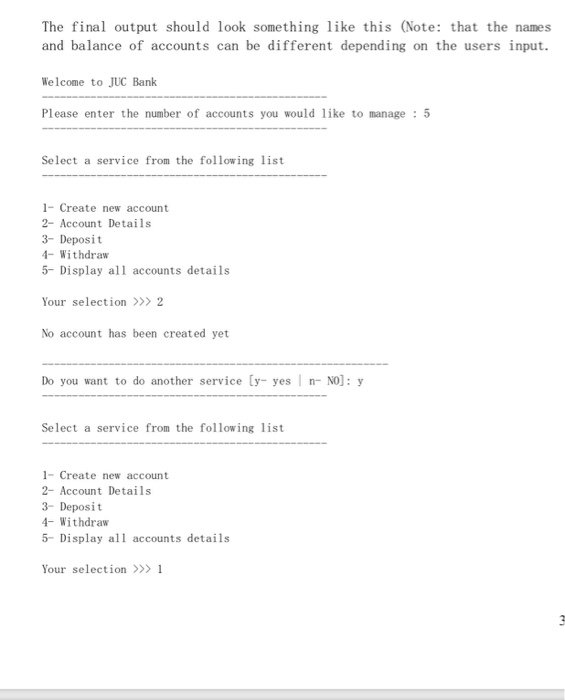 Write a java program that mange JUC Bank accounts | Chegg.com
