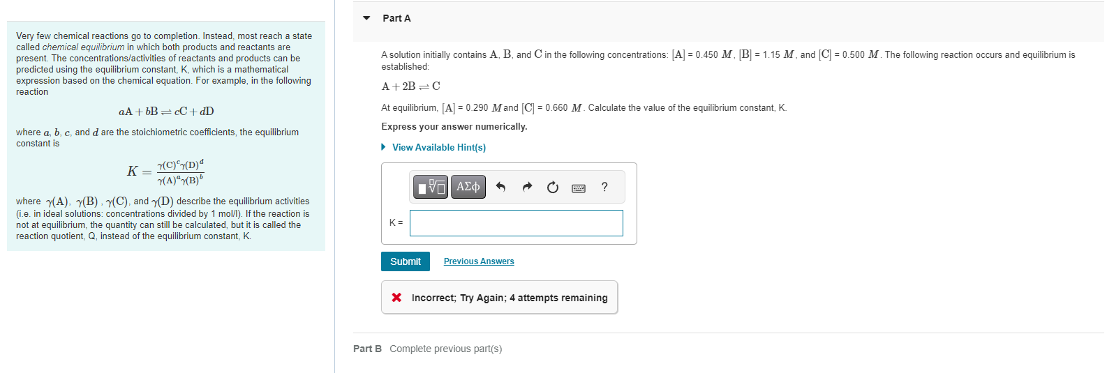 Solved Very few chemical reactions go to completion. | Chegg.com