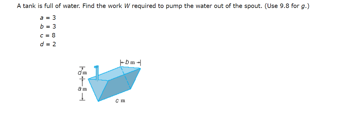 Solved A tank is full of water. Find the work W required to | Chegg.com