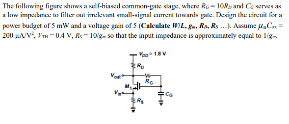 Solved The following figure shows a self-biased common-gate | Chegg.com