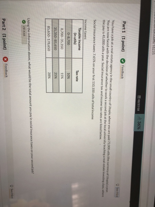 Solved 02/27/18 36% Part 1 (1 point) Feedback You have a job | Chegg.com