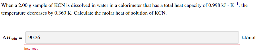 Solved When a 2.00 g sample of KCN is dissolved in water in | Chegg.com