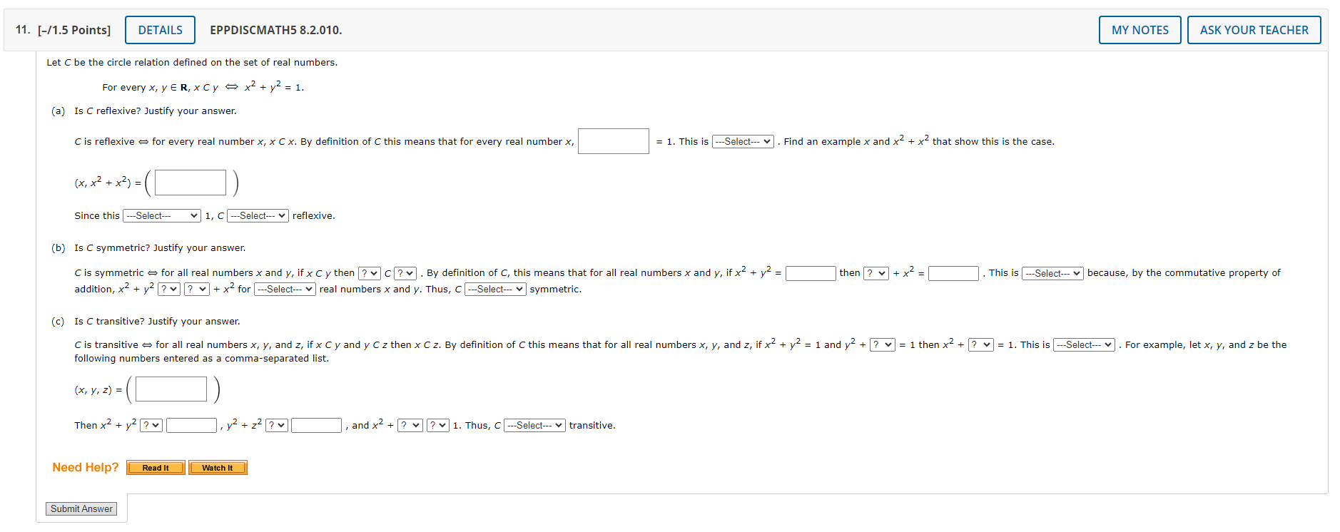 Solved the circle relation defined on the set of real | Chegg.com