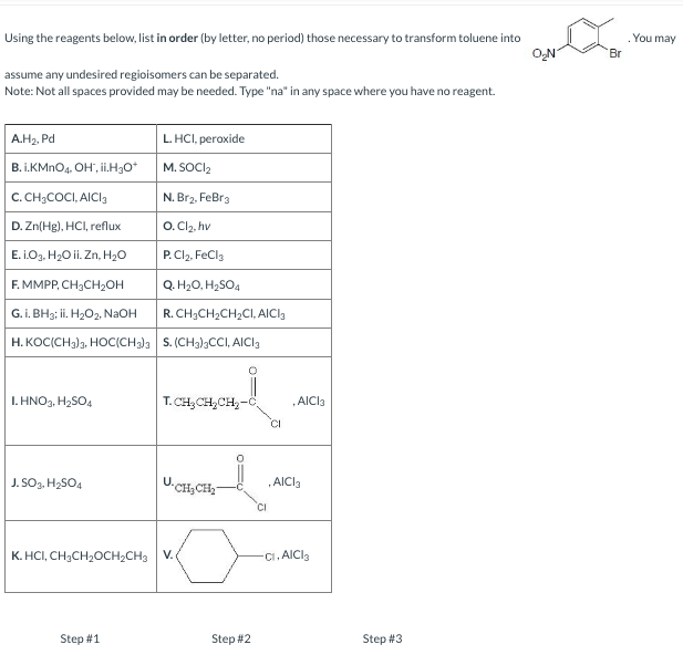 Solved Using the reagents below, list in order (by letter, | Chegg.com
