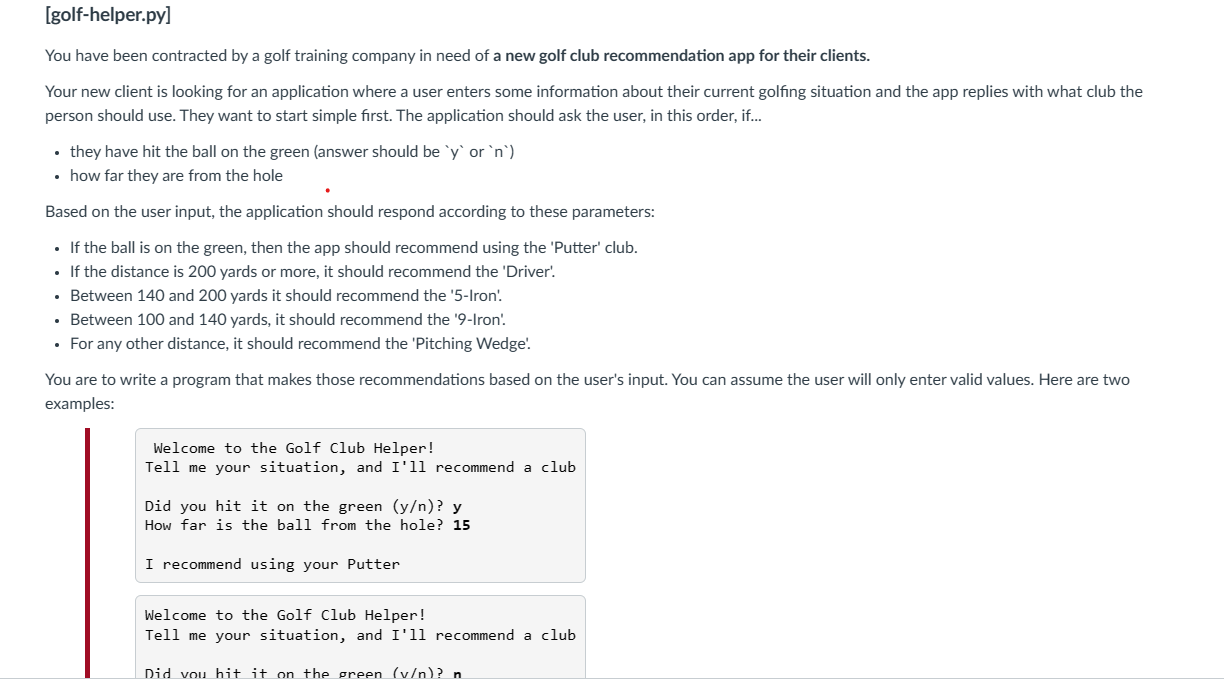 Solved You have been contracted by a golf training company | Chegg.com
