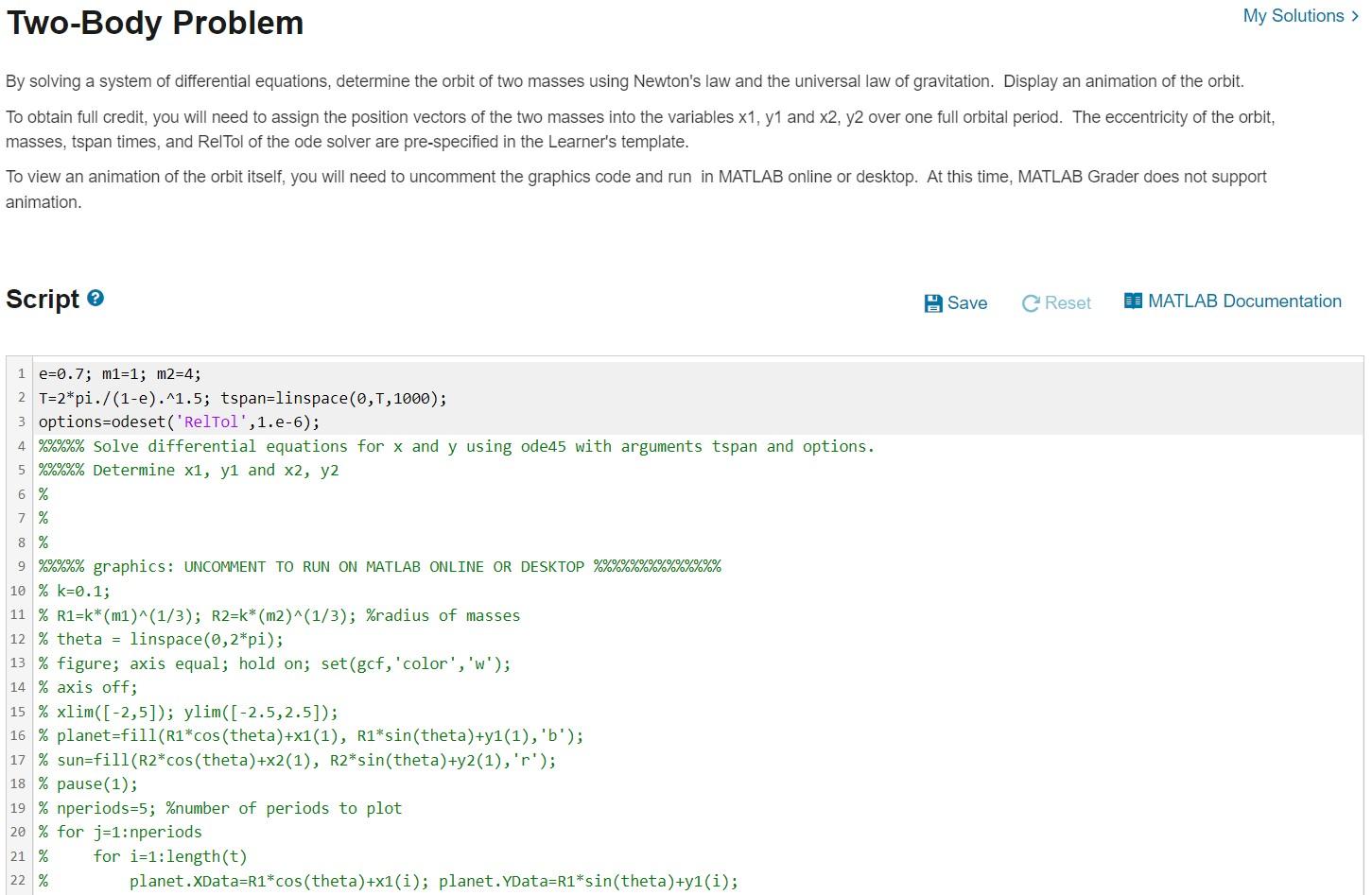 Iwo-Body Problem By solving a system of differential | Chegg.com