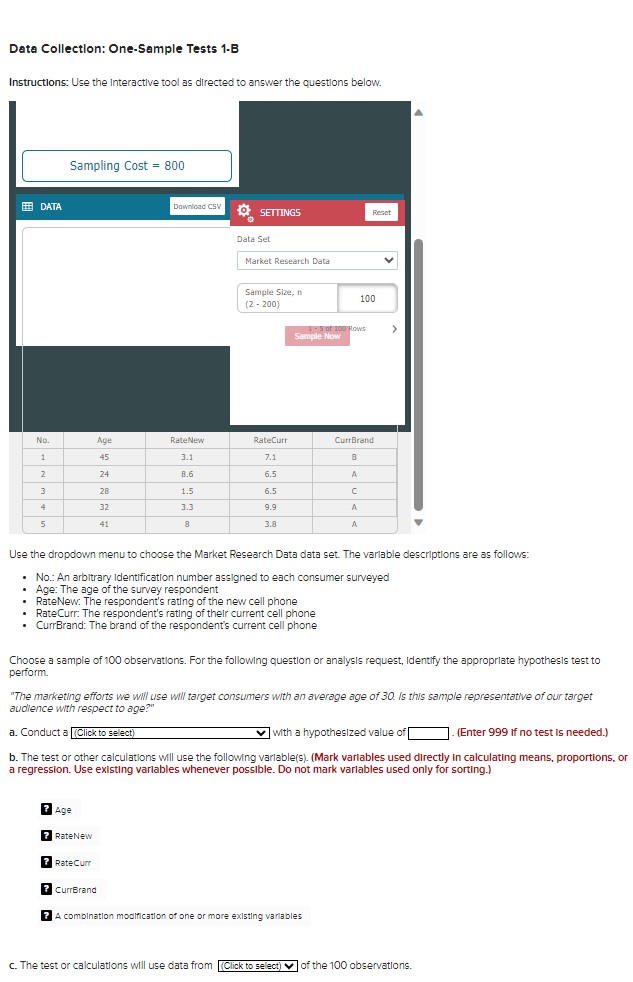 Solved Data Collectlon: One-Sample Tests 1-BInstructions: | Chegg.com
