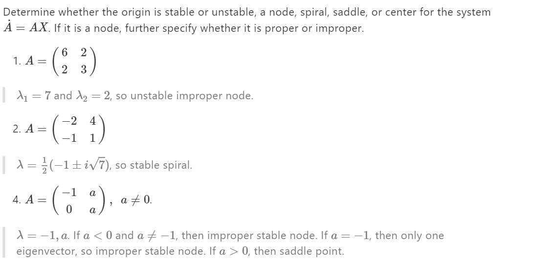 Solved 1. A= Determine whether the origin is stable or | Chegg.com