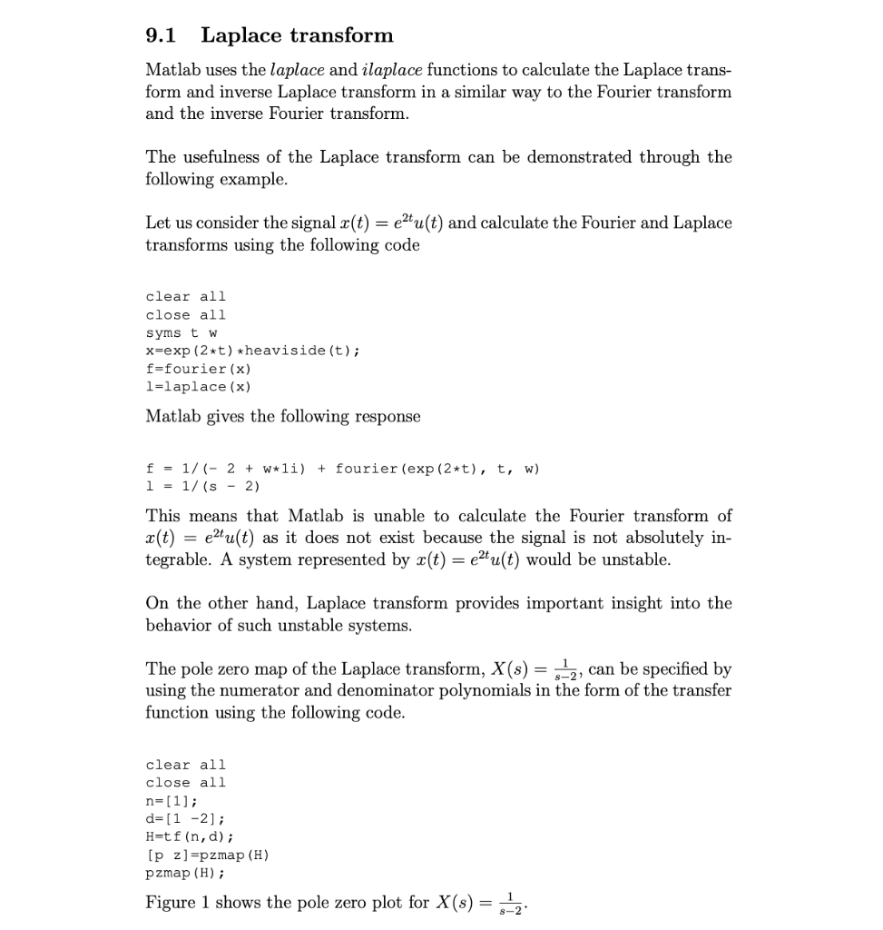 9.1 Laplace transform Matlab uses the laplace and | Chegg.com