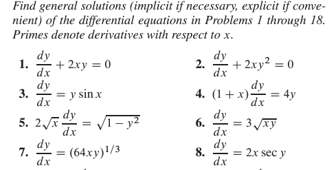 Solved Find general solutions (implicit if necessary, | Chegg.com