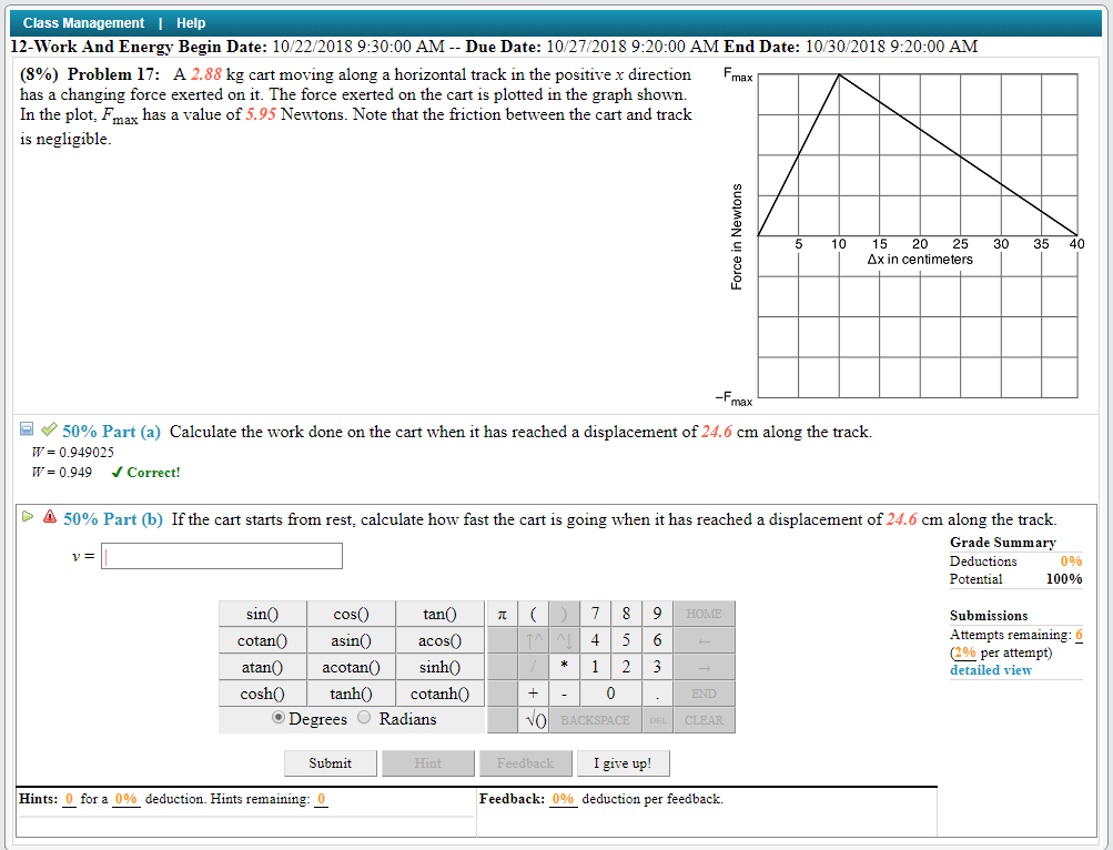 Solved Class Management | Help 12-Work And Energy Begin | Chegg.com